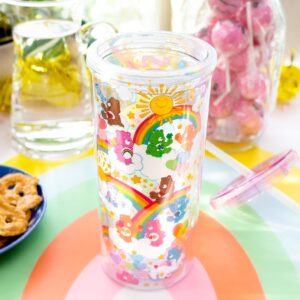 Silver Buffalo Care Bears Rainbow Stars Plastic Carnival Cup, Travel Tumbler With Lid and Reusable Straw | Holds 20 Ounces Yellow