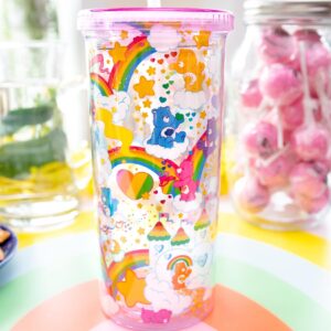 Silver Buffalo Care Bears Rainbow Stars Plastic Carnival Cup, Travel Tumbler With Lid and Reusable Straw | Holds 20 Ounces Yellow