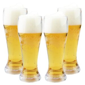 plastic pilsner glasses, 16 oz plastic beer glasses, pilsner beer glasses, unbreakable, dishwasher-safe, bpa free(set of 4)