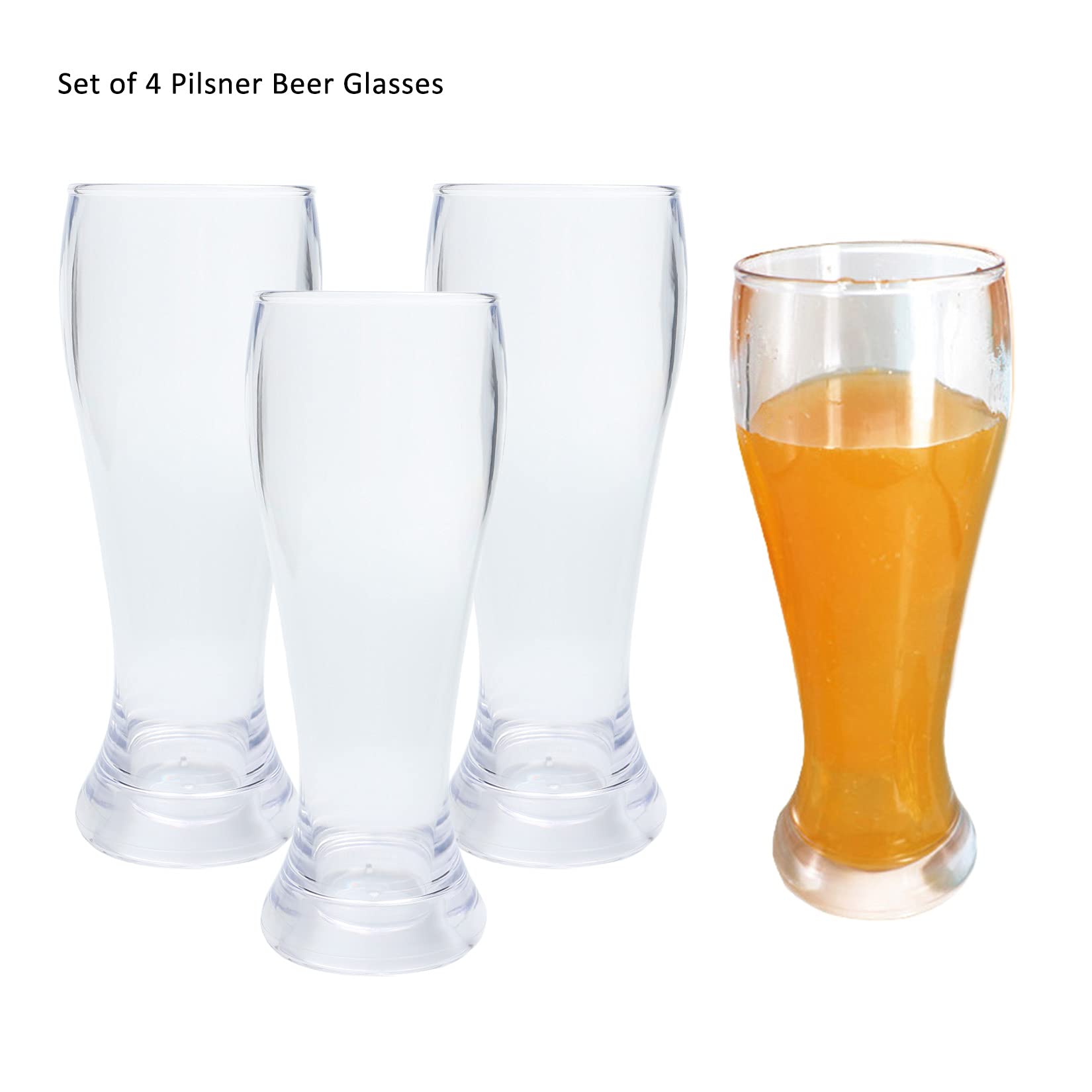 Plastic Pilsner Glasses, 16 oz Plastic Beer Glasses, Pilsner Beer Glasses, Unbreakable, Dishwasher-Safe, BPA Free(Set of 4)