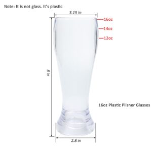 Plastic Pilsner Glasses, 16 oz Plastic Beer Glasses, Pilsner Beer Glasses, Unbreakable, Dishwasher-Safe, BPA Free(Set of 4)