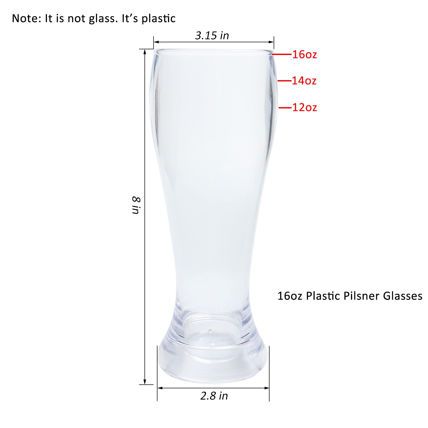 Plastic Pilsner Glasses, 16 oz Plastic Beer Glasses, Pilsner Beer Glasses, Unbreakable, Dishwasher-Safe, BPA Free(Set of 4)