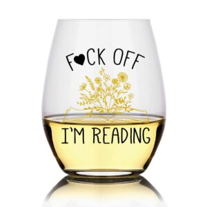 perfectinsoy i'm reading wine glass, cute funny book club gifts for lovers of reading & fun librarians, bookworm gift, reader wine glass, gift for readers, gift for book lovers, gag gift for women