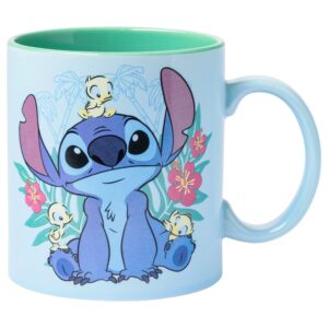 silver buffalo disney lilo and stitch floral ducks ceramic coffee mug, 20 ounces, 20oz stitch floral ducks, 20oz