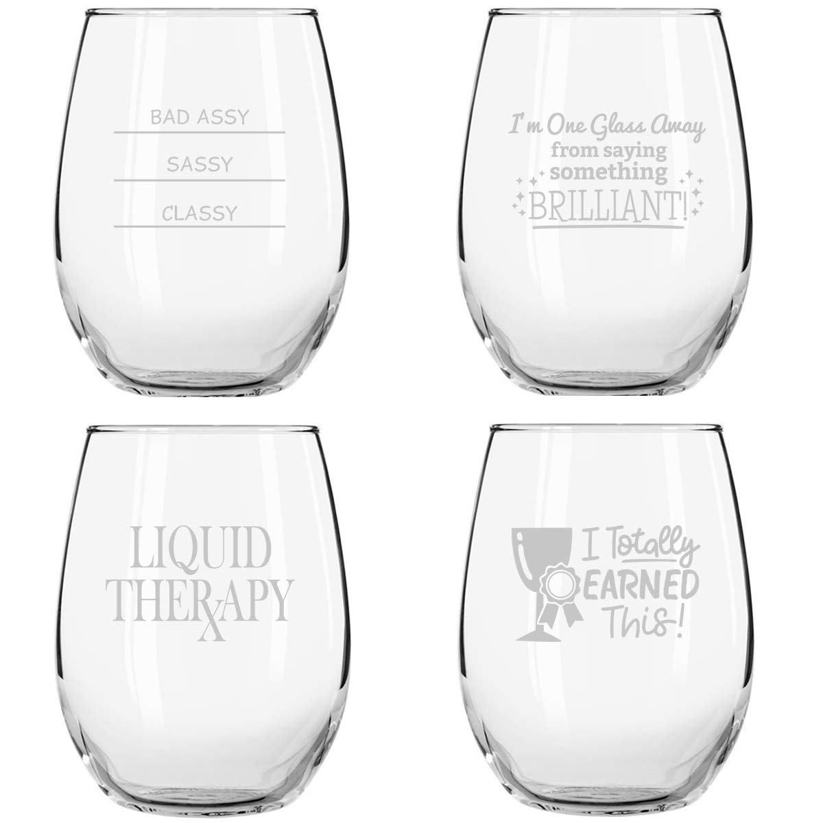 Funny Stemless Wine Glasses Set of 4 (15 oz)- Funny Novelty Wine Glassware Gift for Women- Party, Event, Hosting Fun- Wine Lover Wine Glass with Funny Sayings