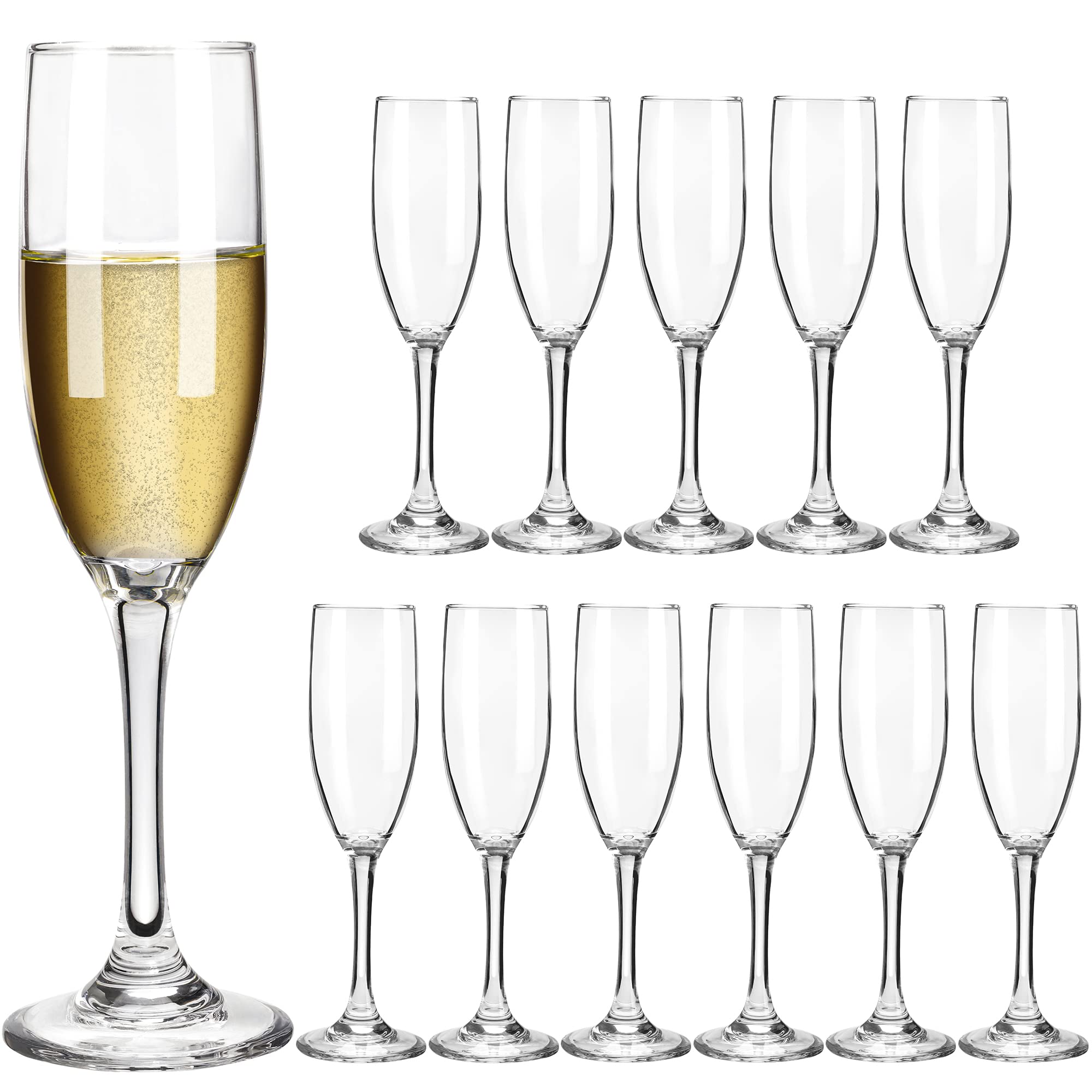 HAKEEMI Champagne Flutes Set of 12, 6 oz Classic Champagne Glasses Bulk, Elegant Toasting Flutes