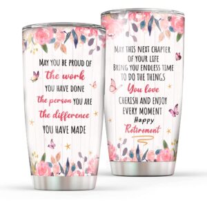 cgmibas retirement gifts tumbler cup 20oz, happy retired coffee travel mug, retirement drinking cup, retirement mug gifts for women friends nurse teacher