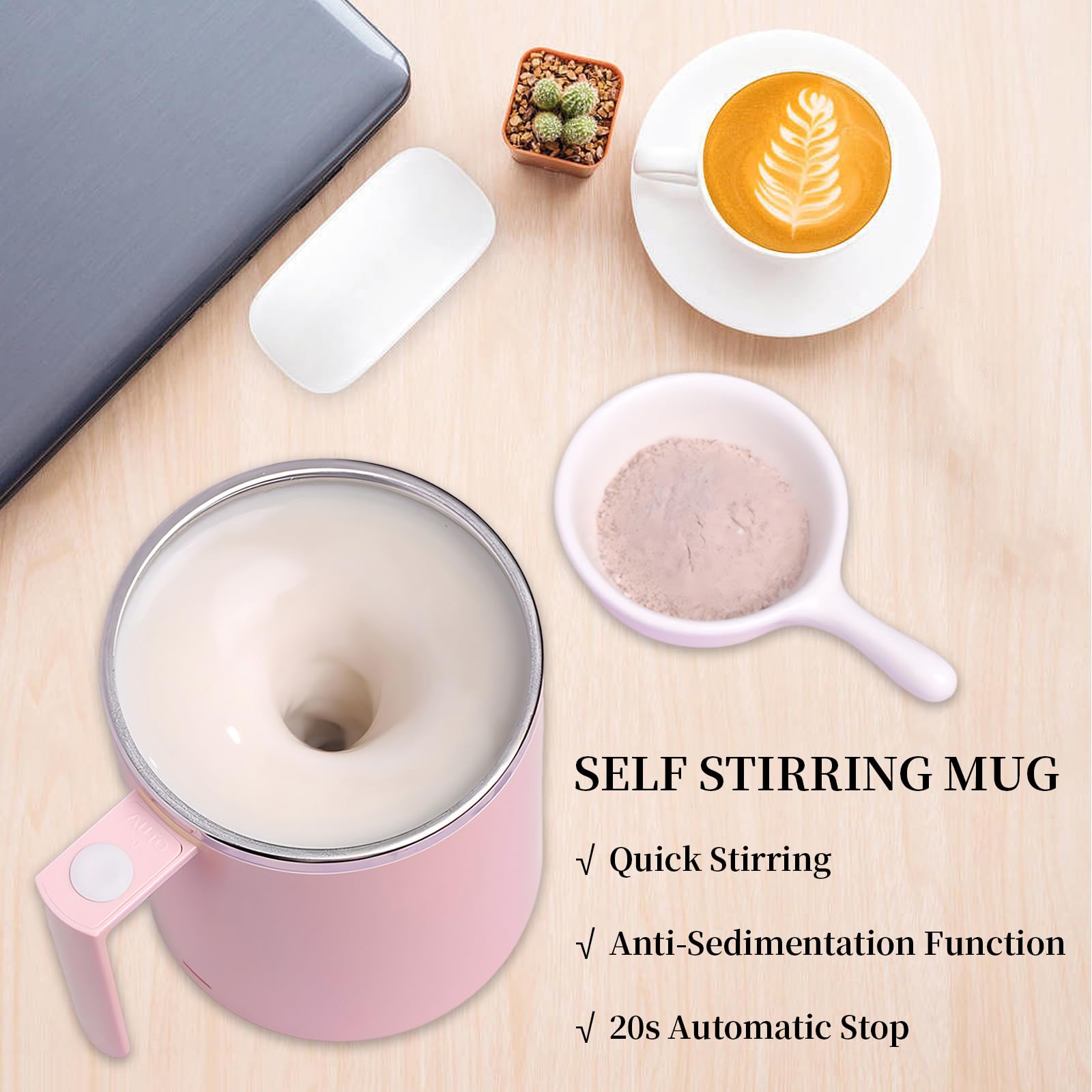 FOXNSK Self Stirring Mug, Self Stirring Coffee Mug Magnetic Stirring Mug Electric Magnetic Stirring Coffee Mug Rechargeable Self Stirring Mug Suitable for Coffee/Milk/Protein Powder (Pink)