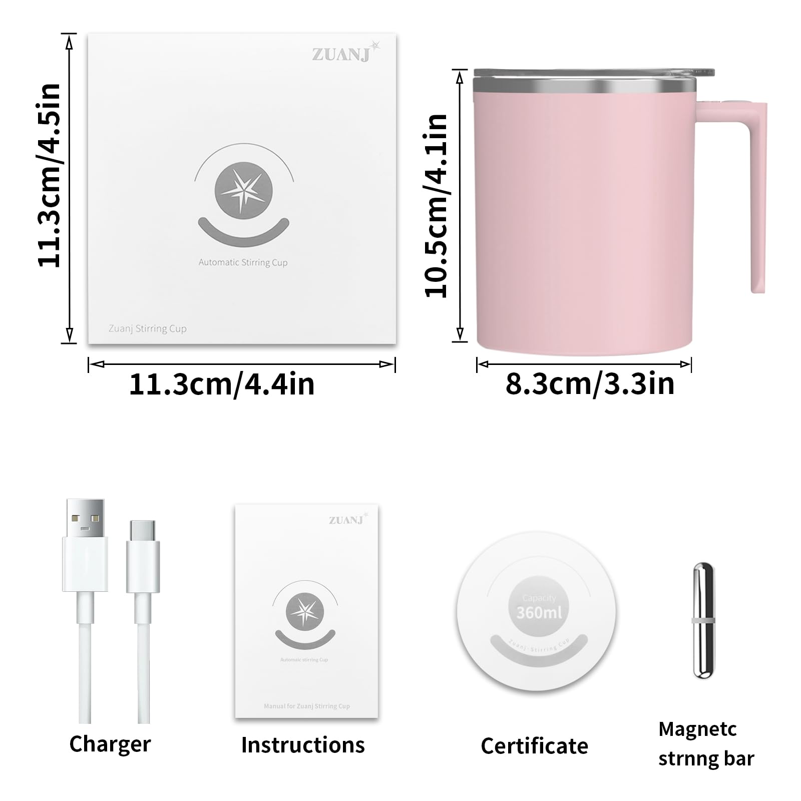 FOXNSK Self Stirring Mug, Self Stirring Coffee Mug Magnetic Stirring Mug Electric Magnetic Stirring Coffee Mug Rechargeable Self Stirring Mug Suitable for Coffee/Milk/Protein Powder (Pink)