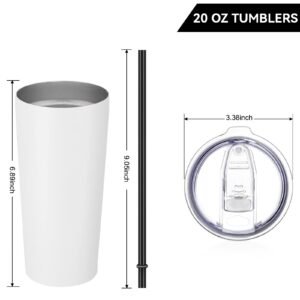 VEGOND 20oz Tumbler Bulk with Lid and Straw 12 Pack, Stainless Steel Vacuum Insulated Tumbler, Double Wall Coffee Cup Travel Mug, White