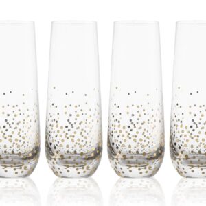 Trinkware Goldosa Stemless Champagne Flute Glasses With Gold Luster – Mimosa Glasses Set of 4 – 9oz