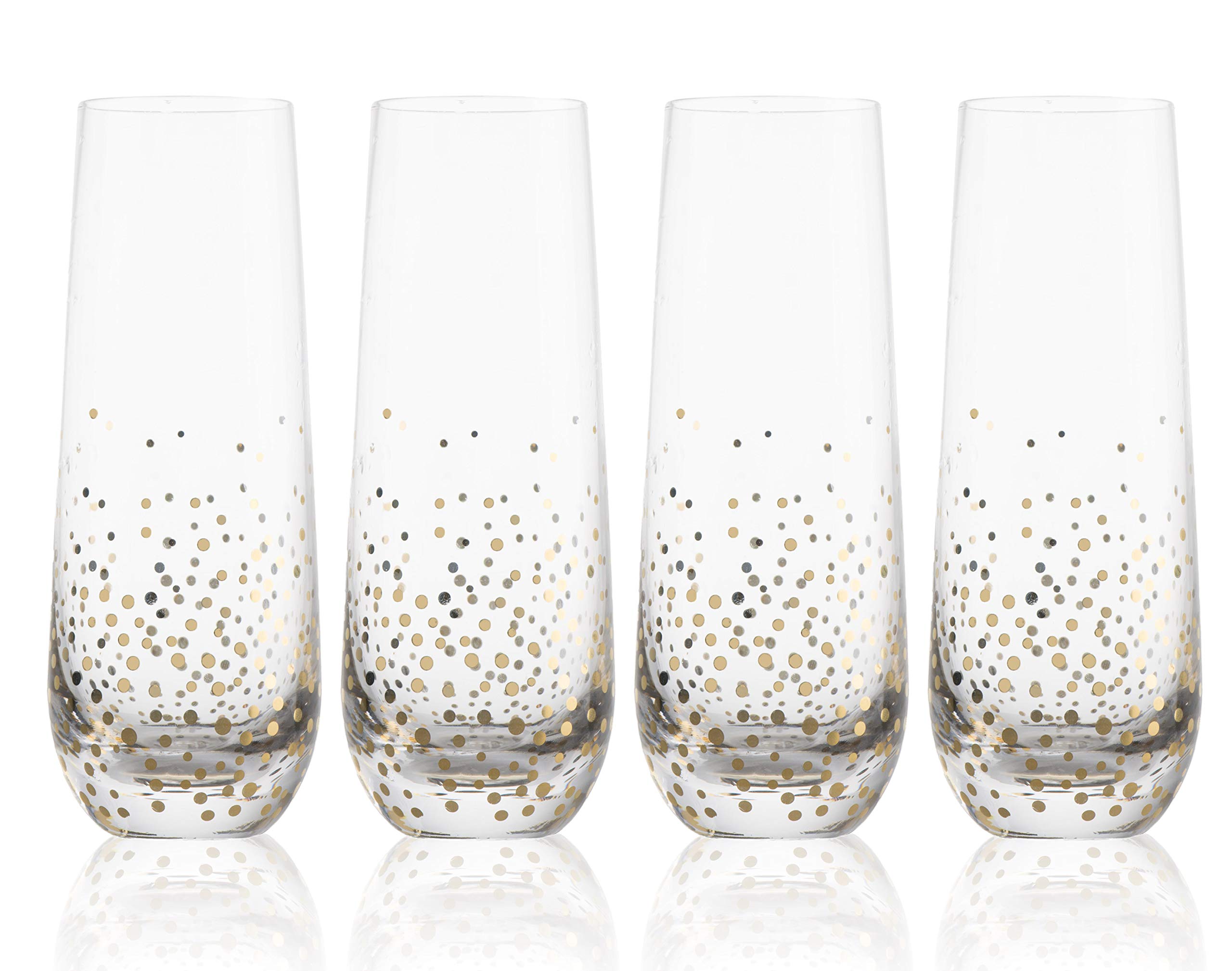 Trinkware Goldosa Stemless Champagne Flute Glasses With Gold Luster – Mimosa Glasses Set of 4 – 9oz