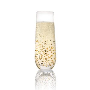 Trinkware Goldosa Stemless Champagne Flute Glasses With Gold Luster – Mimosa Glasses Set of 4 – 9oz