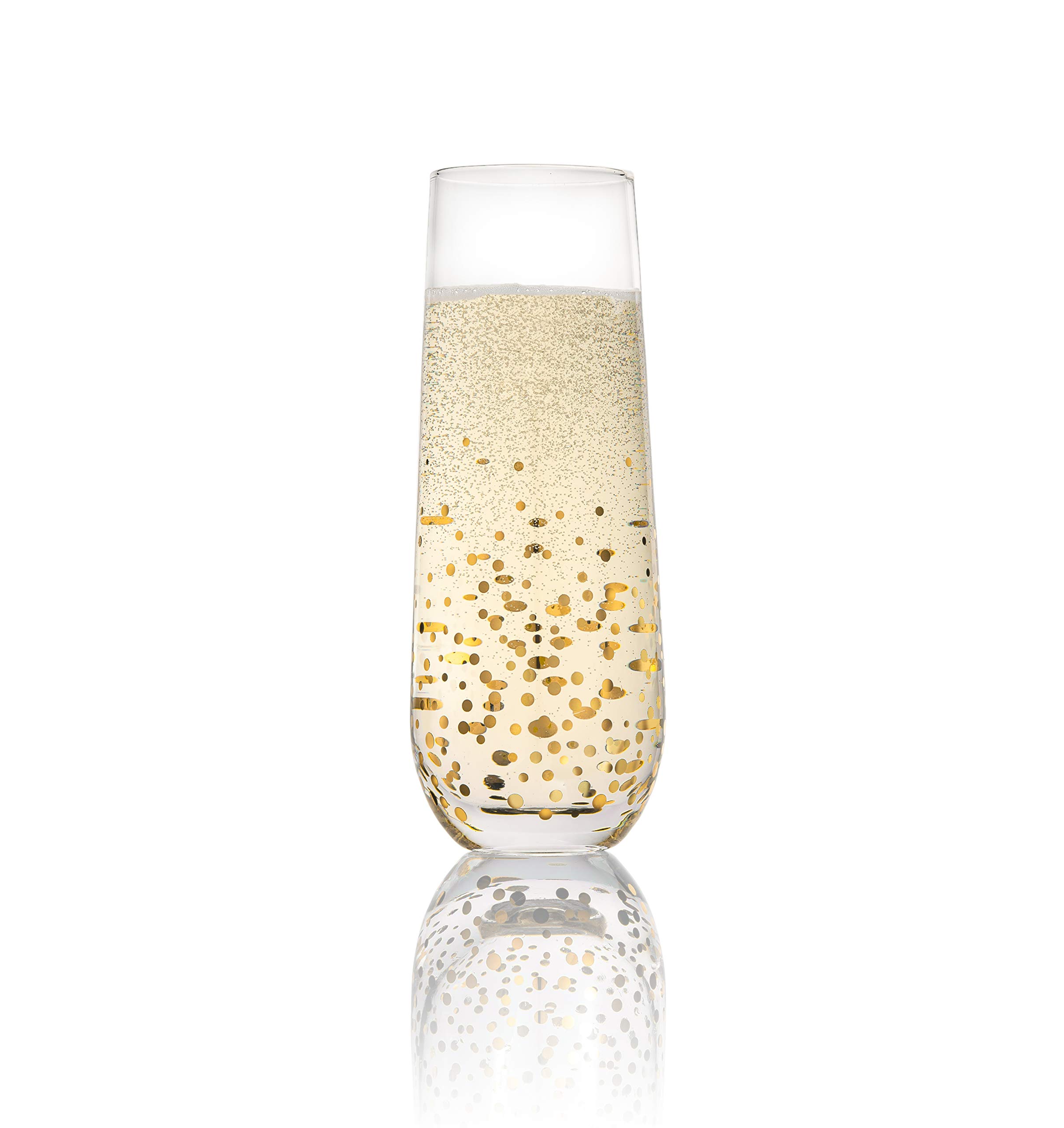 Trinkware Goldosa Stemless Champagne Flute Glasses With Gold Luster – Mimosa Glasses Set of 4 – 9oz