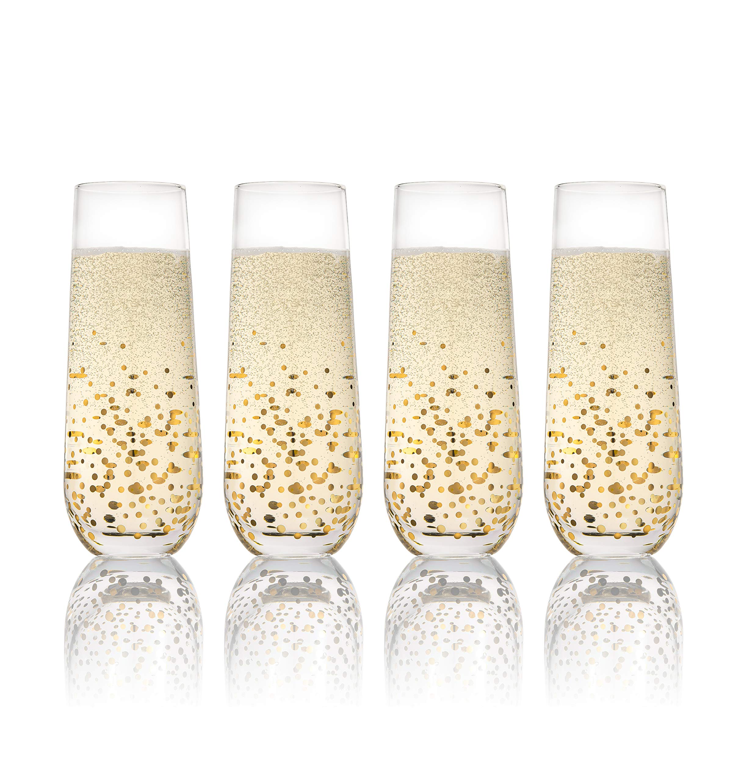 Trinkware Goldosa Stemless Champagne Flute Glasses With Gold Luster – Mimosa Glasses Set of 4 – 9oz