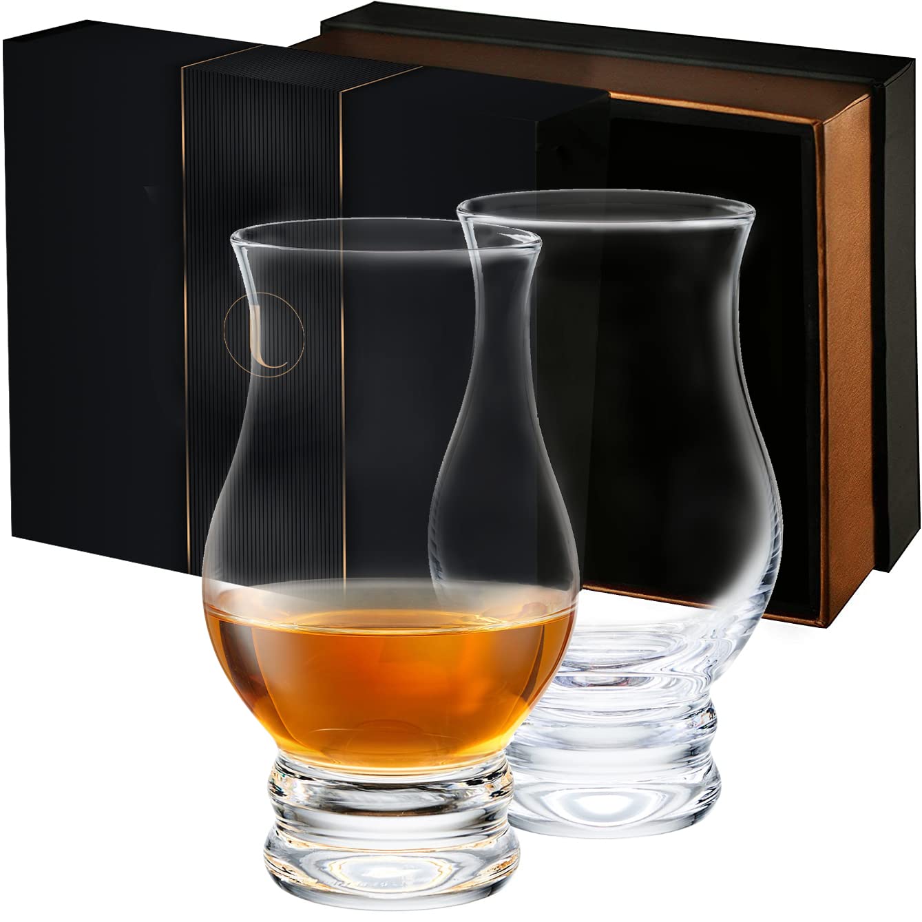 Set of 2 Whiskey Glasses with PRESENTATION storage GIFT BOX, 8oz Old Fashioned Drinking Glasses, Clear Bar Shot Glasses, Brandy Snifter Whisky Glass for Scotch Bourbon Liquor Tequila Gin Tonic Vodka