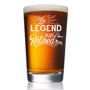 humor us goods retired legend beer mug - retirement gift - humorous retirement gifts for men coworker friends - unique beer glasses - legend beer mug - retirement party decorations - 16 oz pint glass