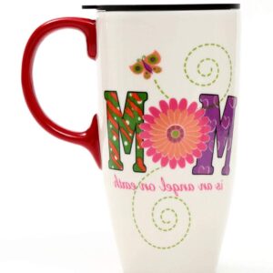 Bloom Valley Coffee Ceramic Mug Mother's Day Mug Porcelain Latte Tea Cup With Lid 17oz. MOM