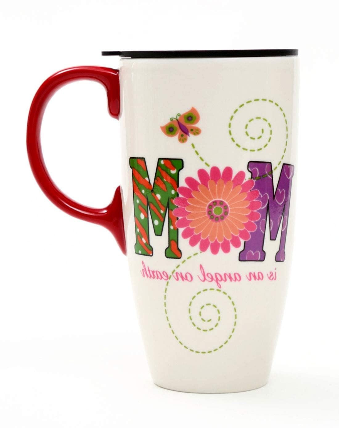 Bloom Valley Coffee Ceramic Mug Mother's Day Mug Porcelain Latte Tea Cup With Lid 17oz. MOM