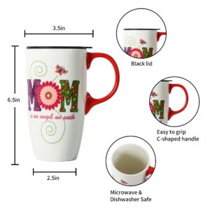 Bloom Valley Coffee Ceramic Mug Mother's Day Mug Porcelain Latte Tea Cup With Lid 17oz. MOM