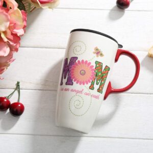 Bloom Valley Coffee Ceramic Mug Mother's Day Mug Porcelain Latte Tea Cup With Lid 17oz. MOM