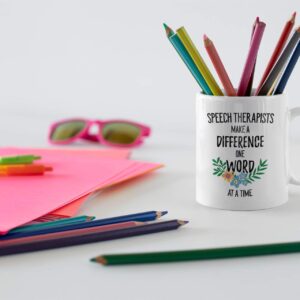 Speech Pathology Gifts. Therapists Make a Difference One Word at a Time. 11 Ounce SLP Coffee Mug. Gift idea for Language Therapy Teacher or Graduation Day. (White)