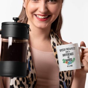 Speech Pathology Gifts. Therapists Make a Difference One Word at a Time. 11 Ounce SLP Coffee Mug. Gift idea for Language Therapy Teacher or Graduation Day. (White)