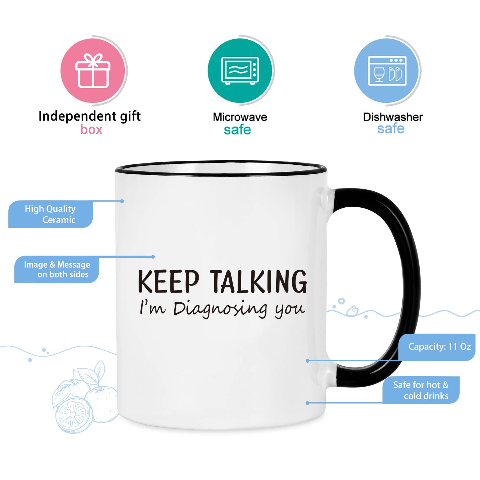 Maustic Psychology Gifts, Keep Talking I'm Diagnosing You Coffee Mug, Social Worker School Counselor Therapist Gifts Mental Health for Women Men, Psychologists Psychiatrists Nurse Doctor Gifts 11 Oz