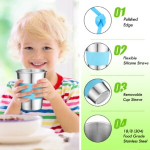 Eccliy 10 Pack Stainless Steel Kids Cups with Lids and Straws, Spill Proof Metal Tumblers with Sleeves, Sippy Drinking Water Glass for Toddlers and Adults (11.8 oz)