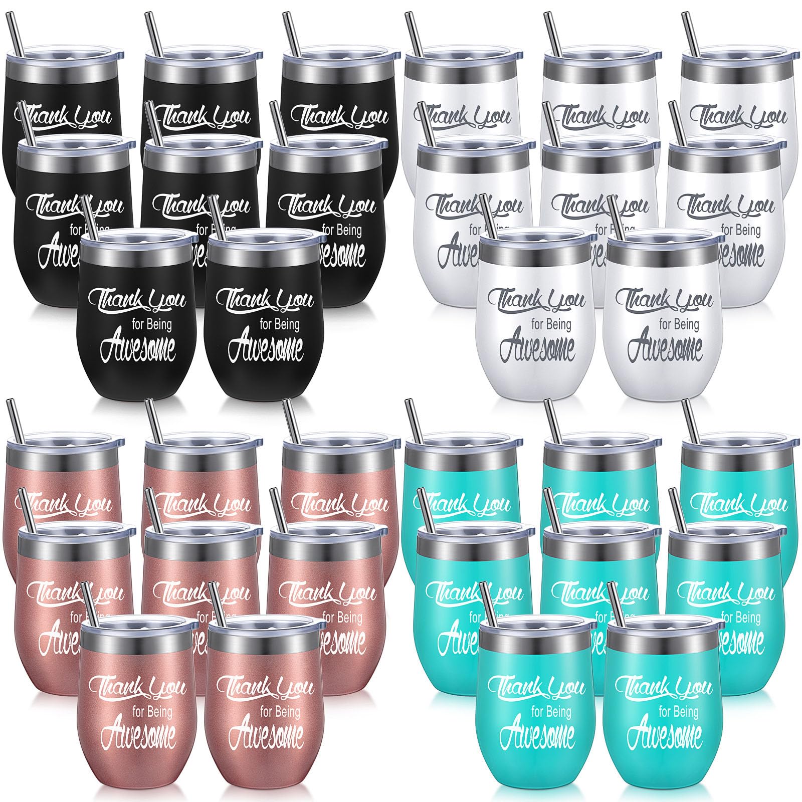 Thank You Gifts Thank You for Being Awesome Wine Tumbler Employee Appreciation Gifts Thank You Gift for Women Men Coworkers Friend Stainless Steel Insulated Tumbler with Straw (Fresh Color, 32 Pcs)