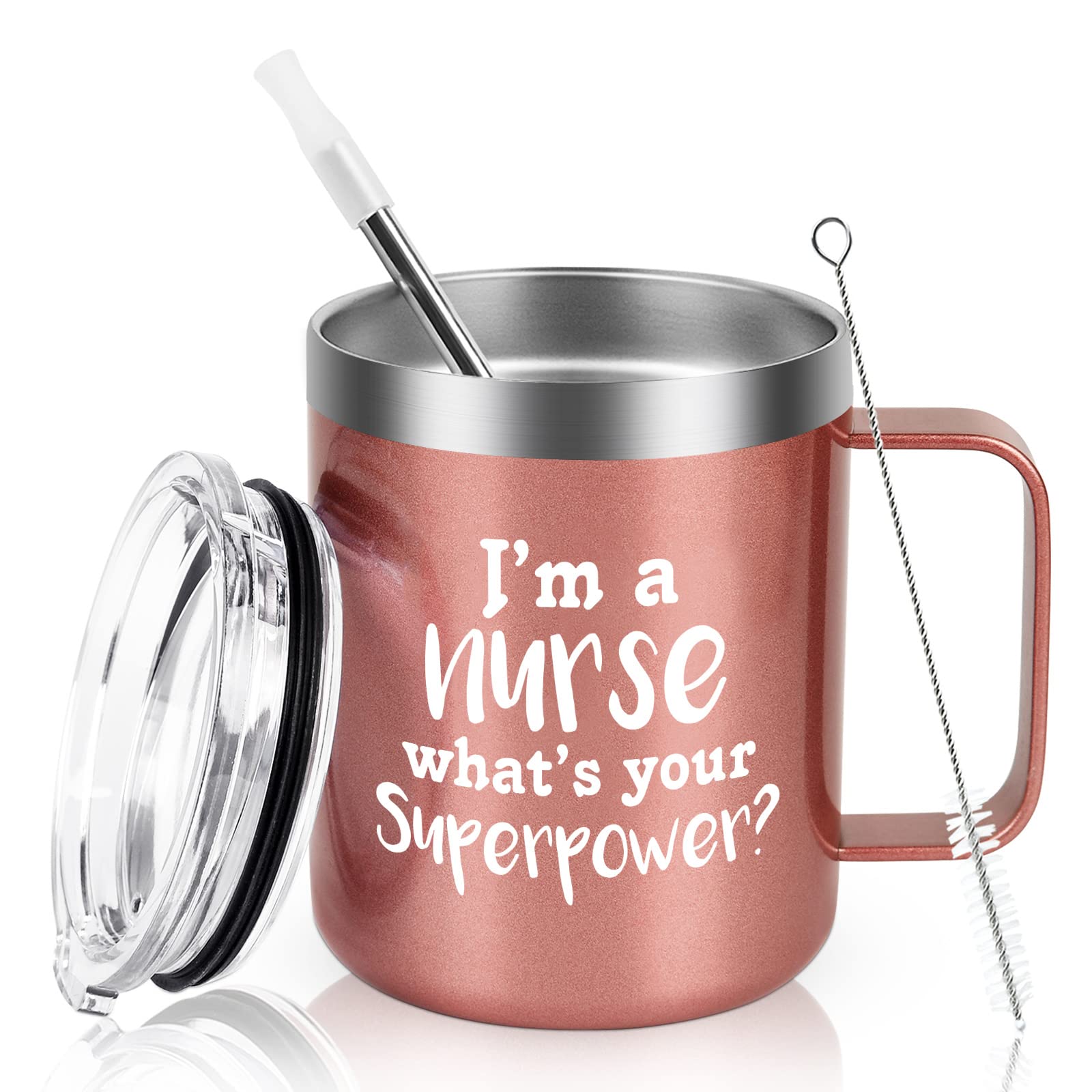 Qtencas Nurse Week Gifts, I'm a Nurse Insulated Stainless Steel Coffee Mug, Nurses Gifts for Nurse New Nurse RN Nurse Women on Nurse Week Graduation Birthday, Nursing Gifts for Nurse(12 Oz, Rose Gold)