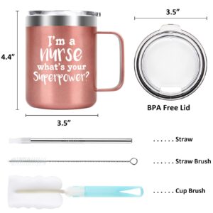 Qtencas Nurse Week Gifts, I'm a Nurse Insulated Stainless Steel Coffee Mug, Nurses Gifts for Nurse New Nurse RN Nurse Women on Nurse Week Graduation Birthday, Nursing Gifts for Nurse(12 Oz, Rose Gold)