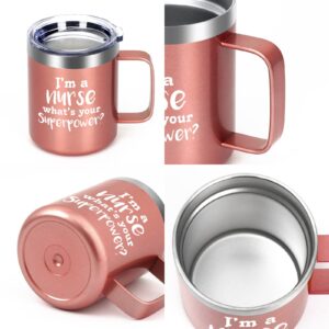 Qtencas Nurse Week Gifts, I'm a Nurse Insulated Stainless Steel Coffee Mug, Nurses Gifts for Nurse New Nurse RN Nurse Women on Nurse Week Graduation Birthday, Nursing Gifts for Nurse(12 Oz, Rose Gold)