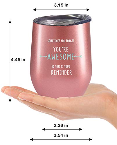 Inspirational Gifts for Women, Thank You Gifts, Sometimes You Forget You’re Awesome So This Is Your Reminder, Fancyfams 12oz Stainless Steel Wine Tumbler, Coworker Gifts for Women, (Rose Gold)