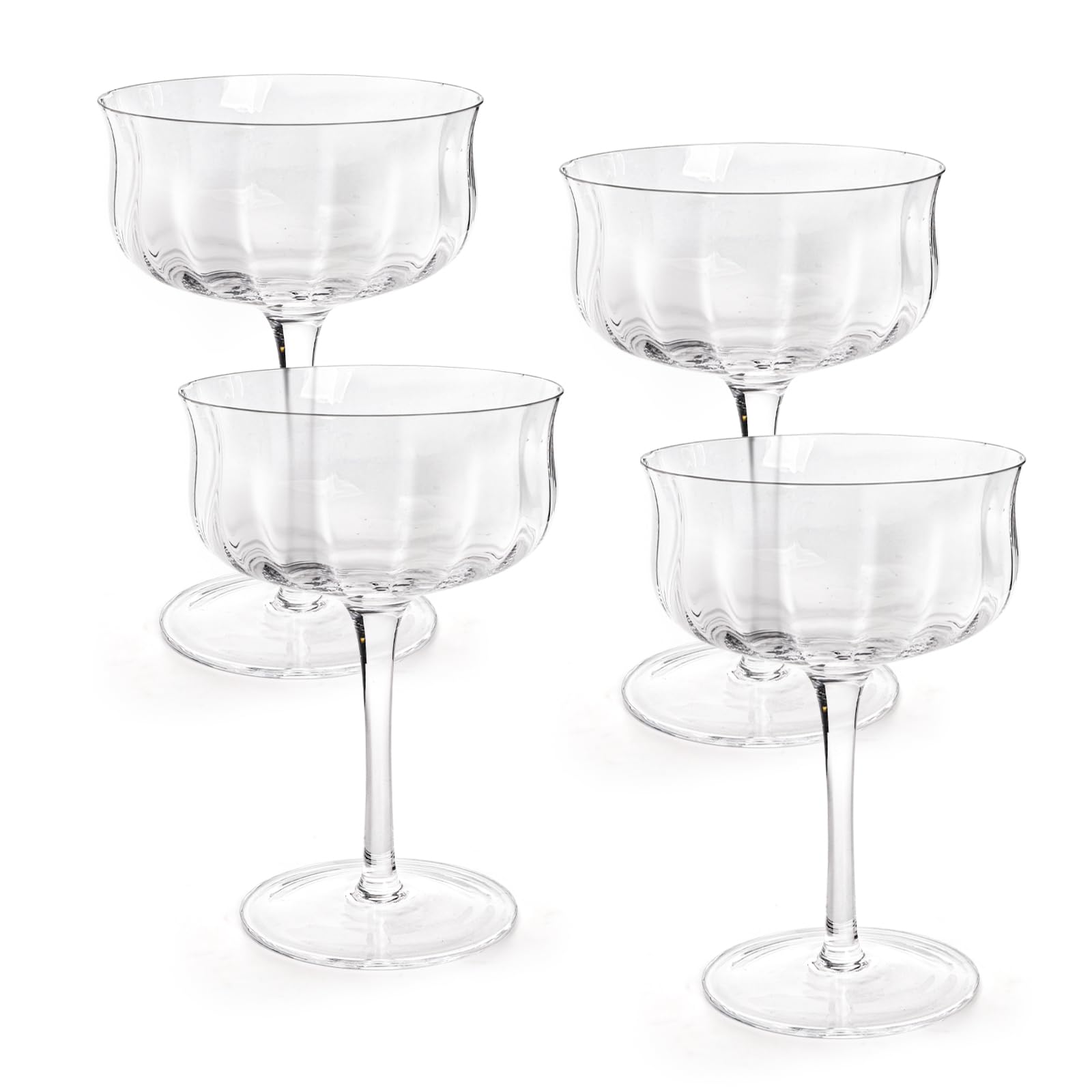 Hacaroa 4 Pack Vintage Coupe Glasses, 8.8 Oz Stemmed Crystal Cocktail Glassware, Clear Hand Blown Martini Glasses for Manhattan, Champagne, Gimlet, Home, Bar