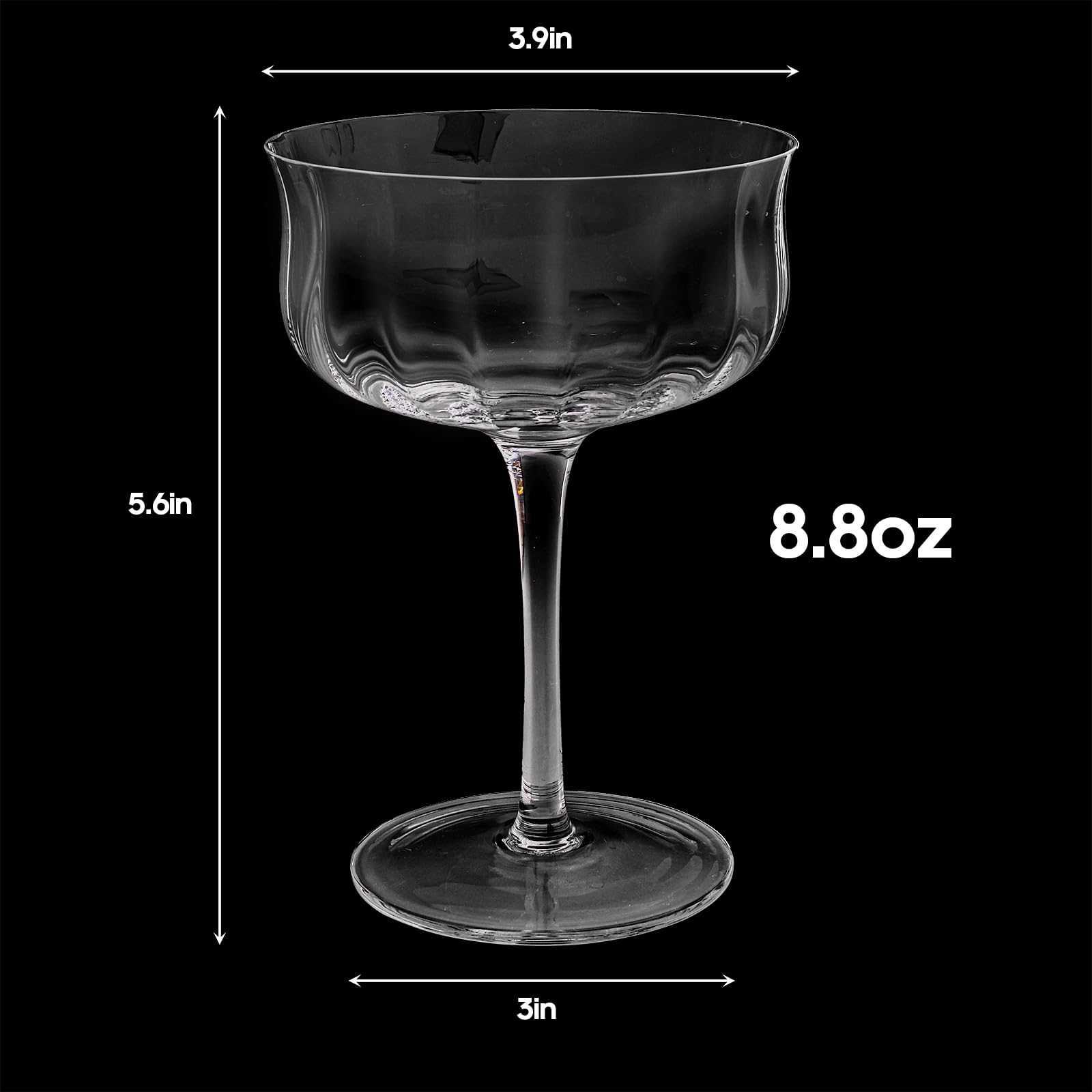 Hacaroa 4 Pack Vintage Coupe Glasses, 8.8 Oz Stemmed Crystal Cocktail Glassware, Clear Hand Blown Martini Glasses for Manhattan, Champagne, Gimlet, Home, Bar