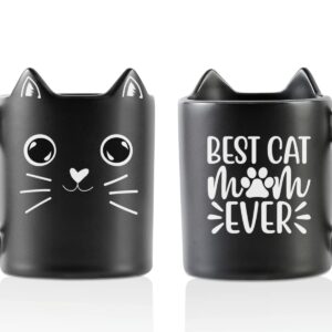 Onebttl Funny Cat Coffee Mug, Cat Mug with Cat Ears and Cat Tail Handle, Cat Gifts for Cat Lovers on Christmas, Birthday - Best Cat Mom Ever