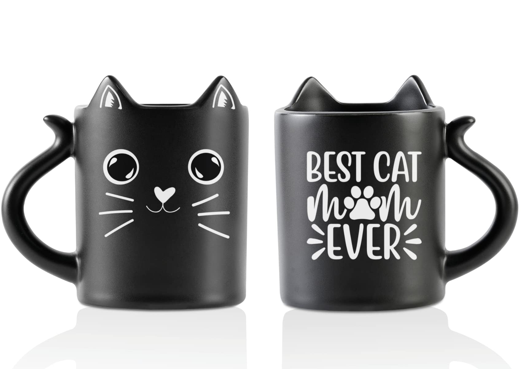 Onebttl Funny Cat Coffee Mug, Cat Mug with Cat Ears and Cat Tail Handle, Cat Gifts for Cat Lovers on Christmas, Birthday - Best Cat Mom Ever