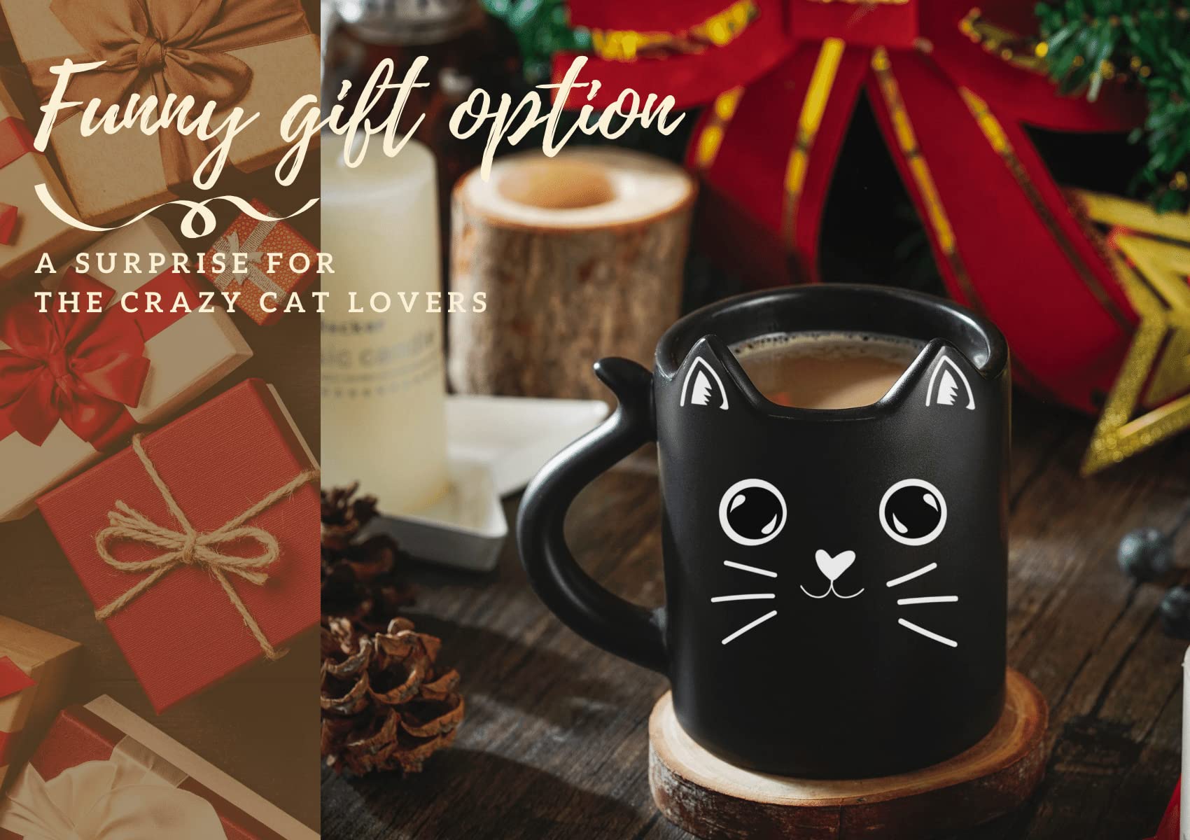 Onebttl Funny Cat Coffee Mug, Cat Mug with Cat Ears and Cat Tail Handle, Cat Gifts for Cat Lovers on Christmas, Birthday - Best Cat Mom Ever