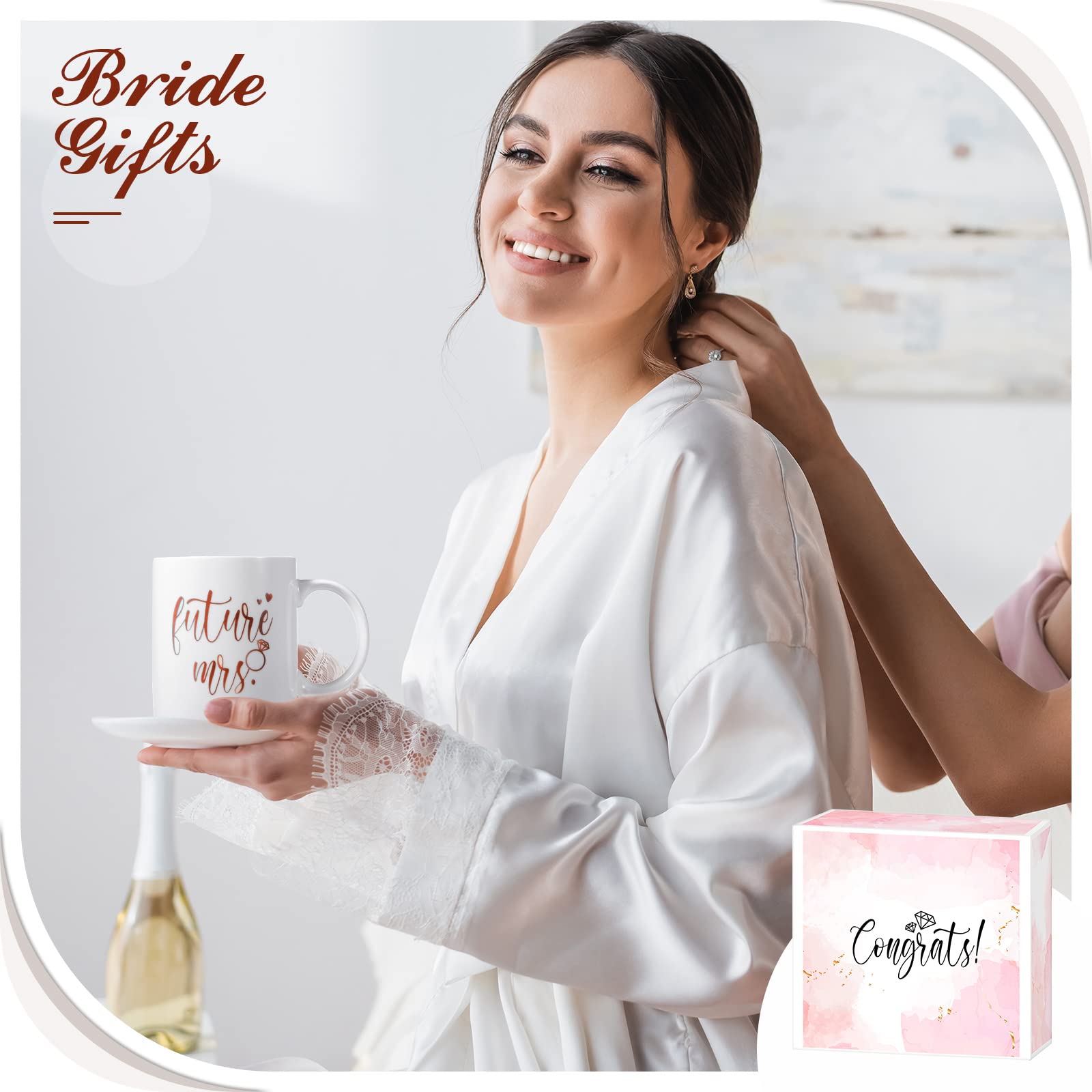 8 Pieces Bride Gifts Box Bridal Shower Gift Bachelorette Gifts for Bride Wedding Gift for Bride Stainless Steel Tumbler Coffee Mug Scented Candle and Ring Dish Set (Flowers)