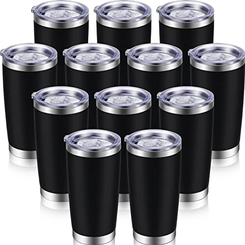 15 Pack 20oz Tumblers Stainless Steel Mugs with Lid Double Wall Vacuum Insulated Coffee Cups Powder Coated Travel Mug Ideal for Home, Office, Kitchen, Outdoor for Hot and Cold Drinks (Black)