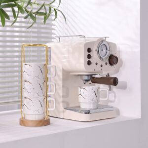 LURRIER Porcelain Large Stackable Coffee Mug Set with Rack and Wooden Base,Marble Pattern Hand-crafted Coffee Cup Set,10 Oz for Coffee,Tea,Cocoa,Milk,Set of 4 (Classic White)