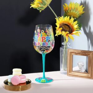 NymphFable Hand-painted Wine Glass Happy Birthday Artisan Painted 15oz Personalised Gift for Birthdays