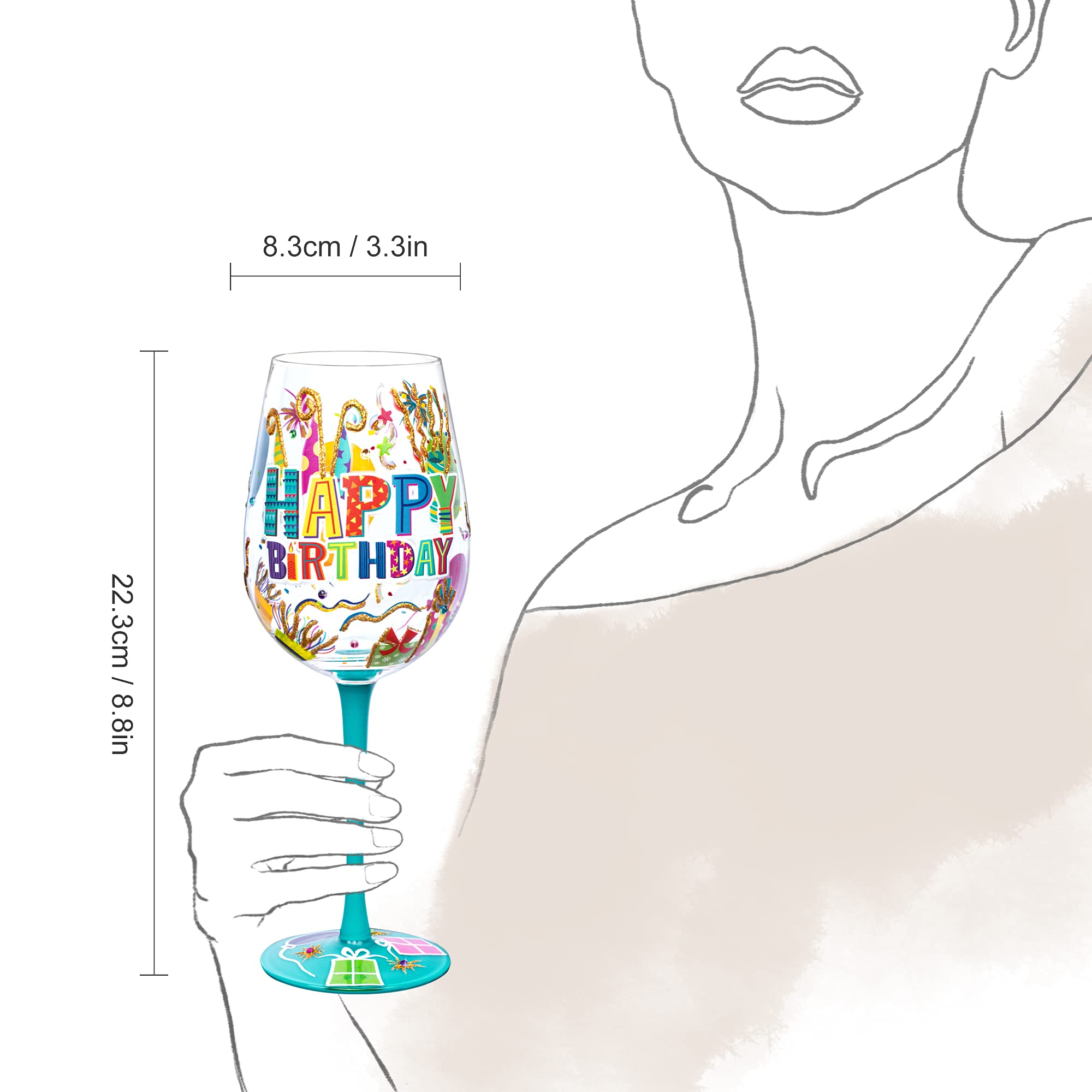 NymphFable Hand-painted Wine Glass Happy Birthday Artisan Painted 15oz Personalised Gift for Birthdays