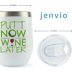 JENVIO Golf Gifts for Women | White Stainless Steel Wine Tumbler Sliding Lid and Straw | Funny Female Themed Stuff for Golfers Christmas Gift (12 Ounce)