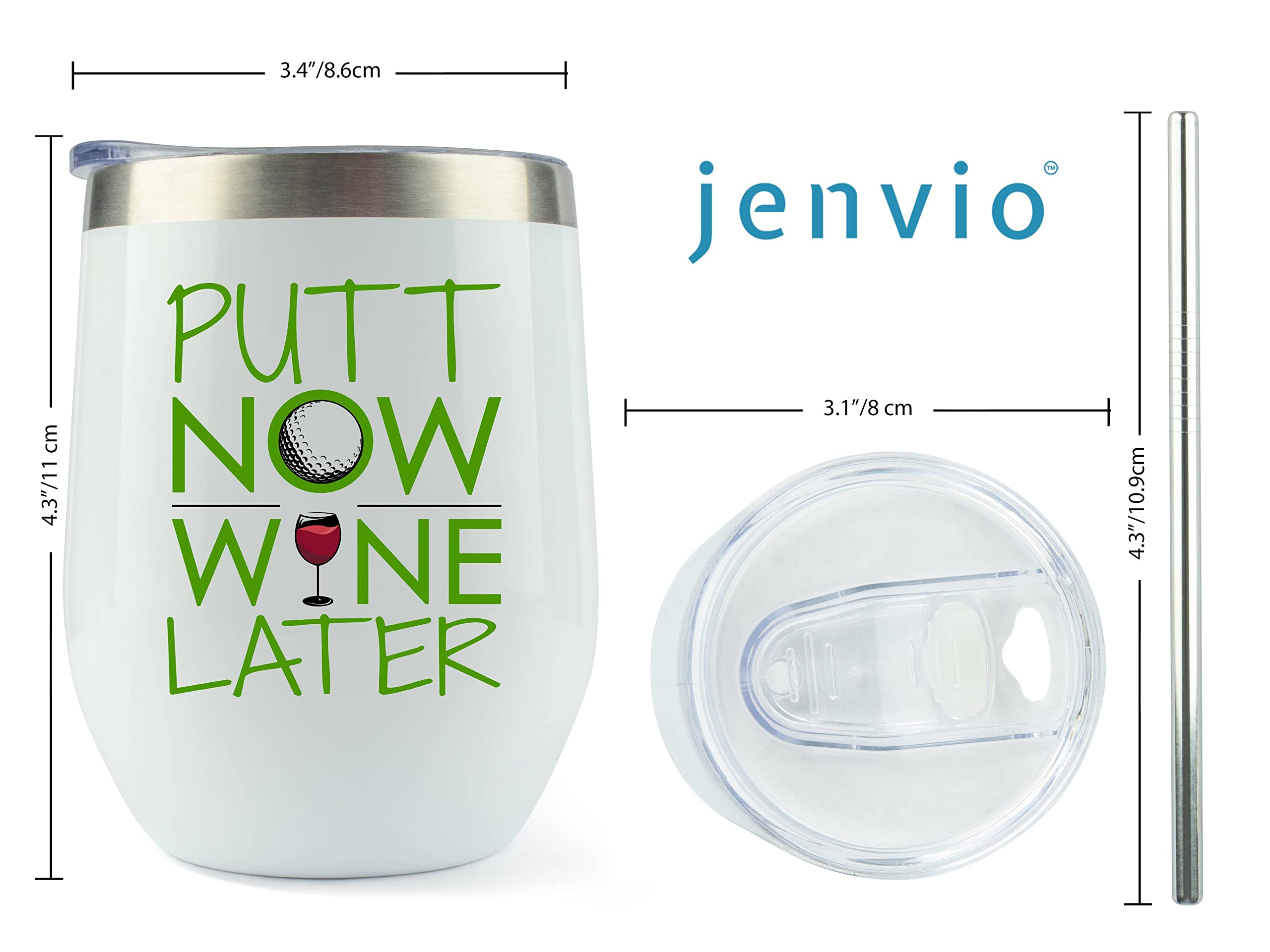 JENVIO Golf Gifts for Women | White Stainless Steel Wine Tumbler Sliding Lid and Straw | Funny Female Themed Stuff for Golfers Christmas Gift (12 Ounce)