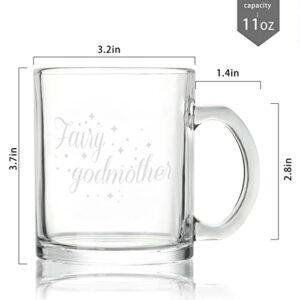 DAZLUTE Fairy Godmother Gifts, Godmother Glass Coffee Mugs, Mother’s Day Christmas Birthday Baptism Gifts for Godmother Women Mom from Godchildren, 11Oz Clear Coffee Cups With Handle