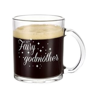 dazlute fairy godmother gifts, godmother glass coffee mugs, mother’s day christmas birthday baptism gifts for godmother women mom from godchildren, 11oz clear coffee cups with handle