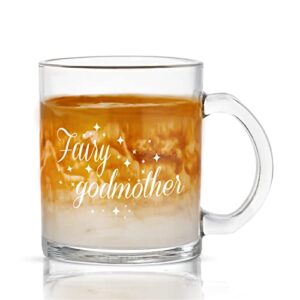 DAZLUTE Fairy Godmother Gifts, Godmother Glass Coffee Mugs, Mother’s Day Christmas Birthday Baptism Gifts for Godmother Women Mom from Godchildren, 11Oz Clear Coffee Cups With Handle