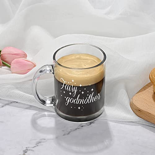 DAZLUTE Fairy Godmother Gifts, Godmother Glass Coffee Mugs, Mother’s Day Christmas Birthday Baptism Gifts for Godmother Women Mom from Godchildren, 11Oz Clear Coffee Cups With Handle